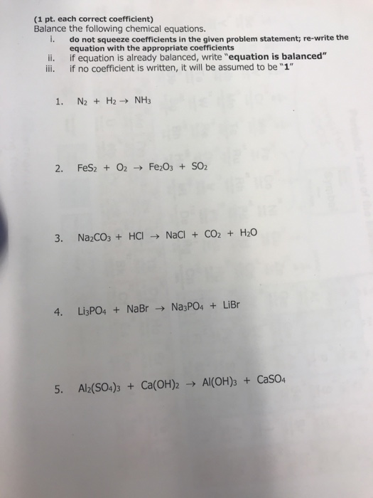Solved (1 pt. each correct coefficient) Balance the | Chegg.com