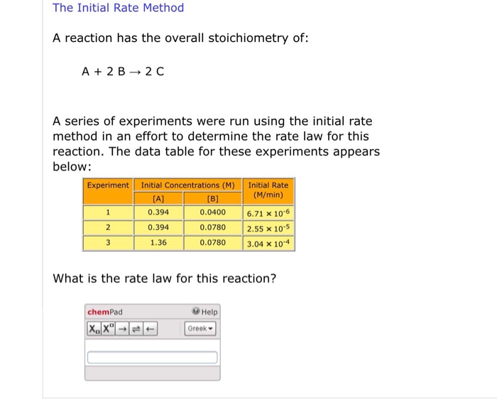 Solved The Initial Rate Method A reaction has the overall | Chegg.com