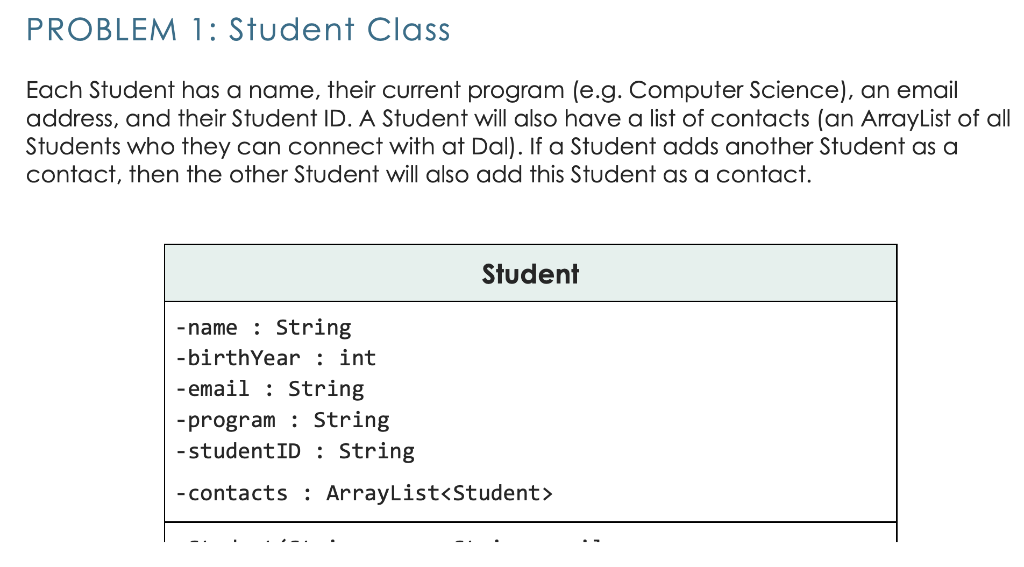 Solved PROBLEM 1: Student Class Each Student has a name, | Chegg.com