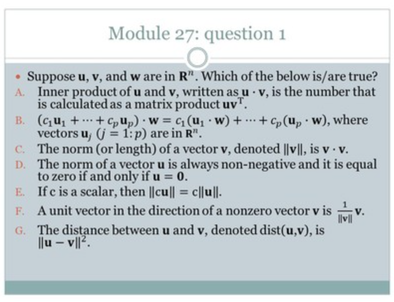 Solved Module 27: question 1 O Suppose u, v, and w are in | Chegg.com