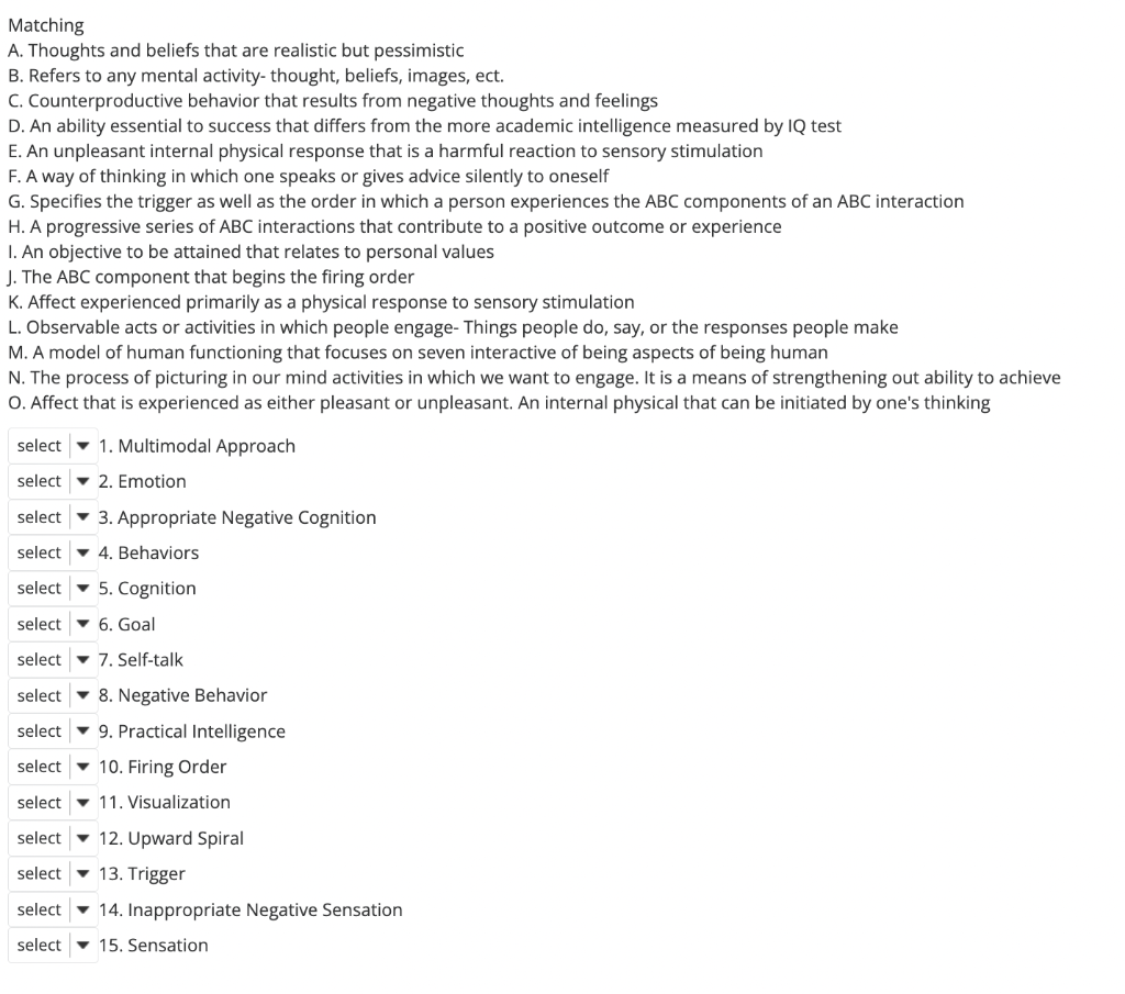 Solved Matching A. Thoughts and beliefs that are realistic | Chegg.com