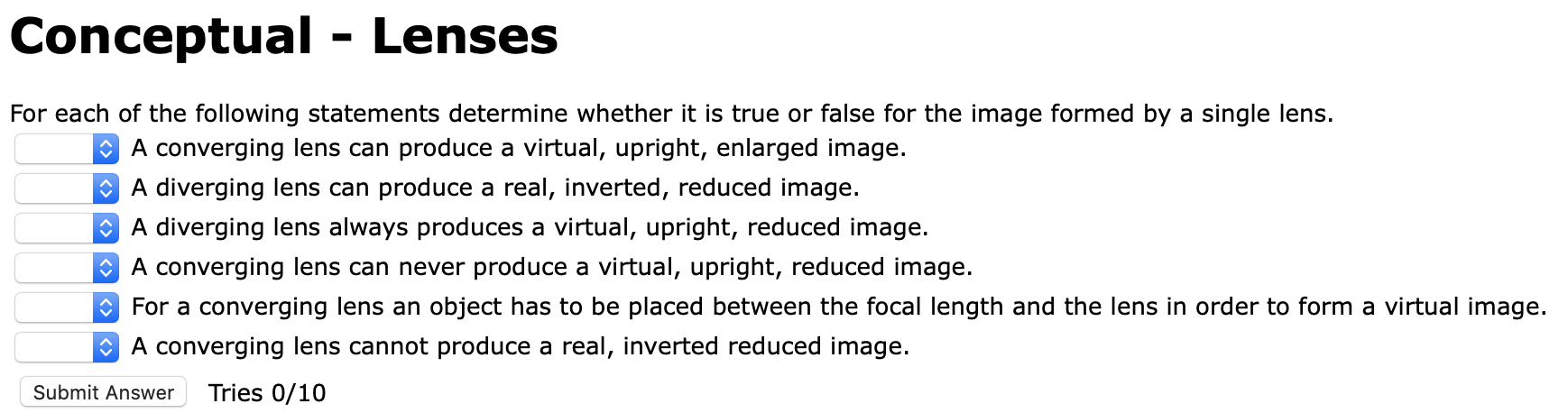 Solved Conceptual - Lenses For each of the following | Chegg.com