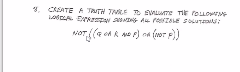 Solved 8. CREATE A TRUTH TABLE TO EVALUATE THE FOLLOWING | Chegg.com
