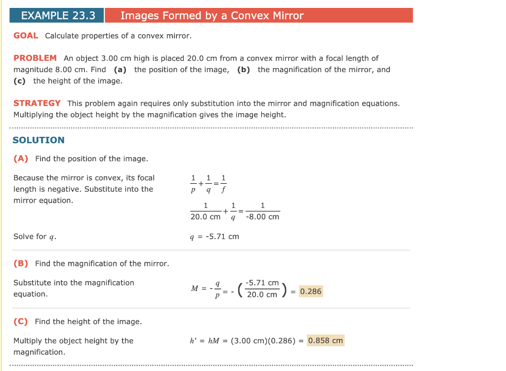 Solved EXAMPLE 23.3 Images Formed by a Convex Mirror GOAL | Chegg.com