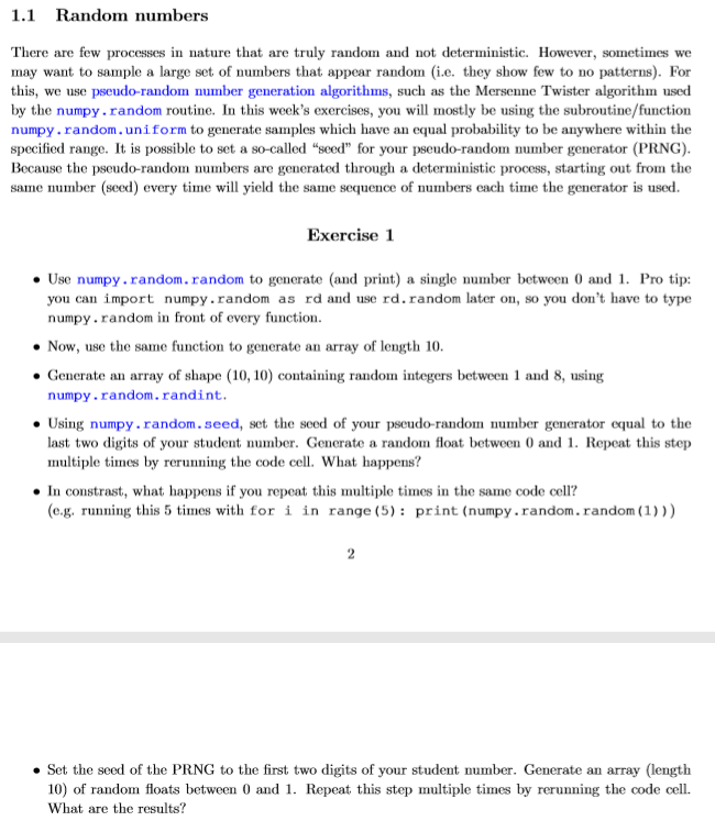 Solved 1.1 Random numbers There are few processes in nature | Chegg.com