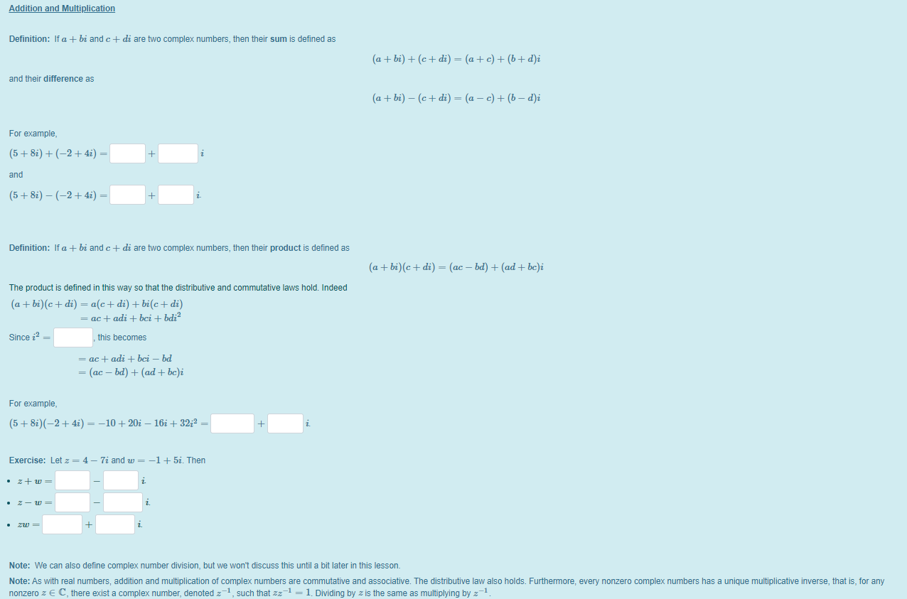 Solved Addition And Multiplication Definition If A Bi And Chegg