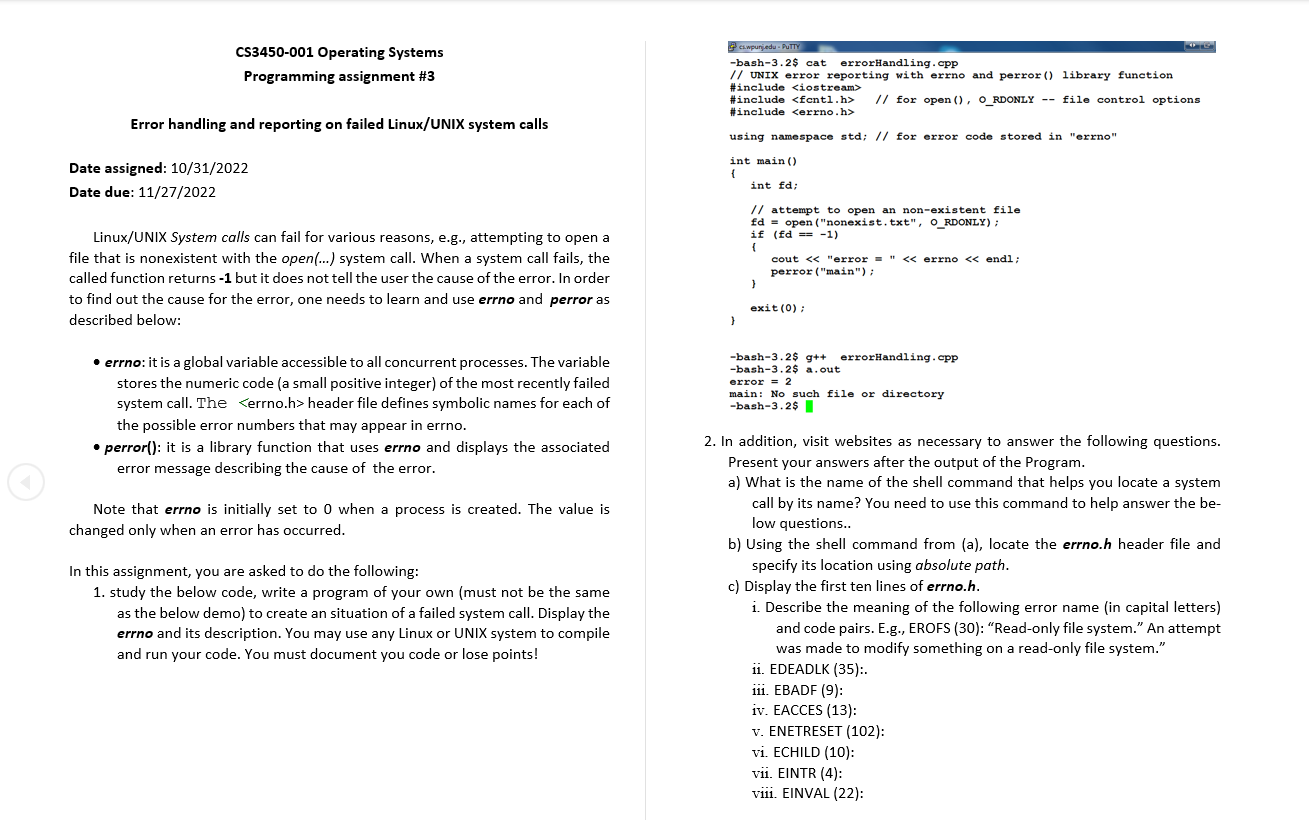 Solved Cs3450 001 Operating Systems Bash 3 2 Cat