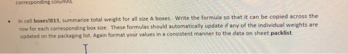 Solved corresponding columns. In cell boxes!B13, summarize | Chegg.com