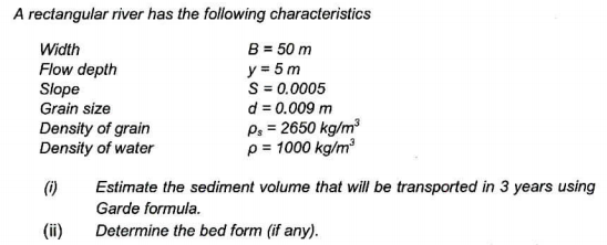A rectangular river has the following characteristics | Chegg.com