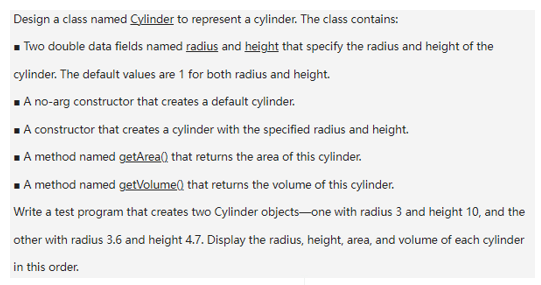 Solved Design a class named Cylinder to represent a | Chegg.com