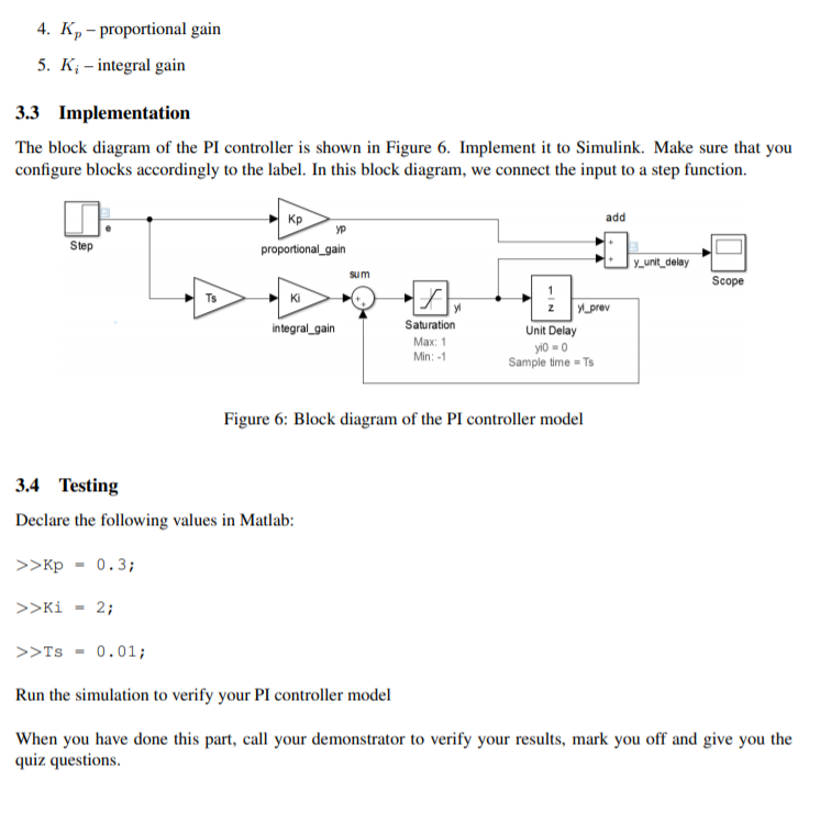 Solved 3 PI Controller Model 3.1 Model Description When you | Chegg.com