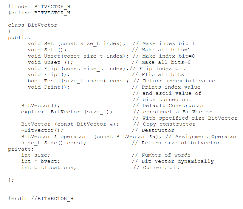 The following question uses the bitvector.h file on | Chegg.com