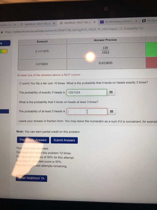 Solved You flip a coin 10 times. What is the probability | Chegg.com