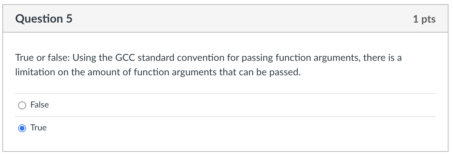 Solved True or false: Using the GCC standard convention for | Chegg.com
