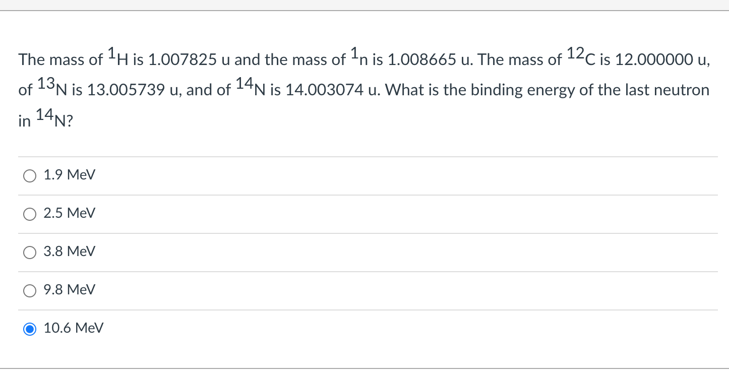 Solved The mass of 1H is 1.007825 u and the mass of 1n is | Chegg.com
