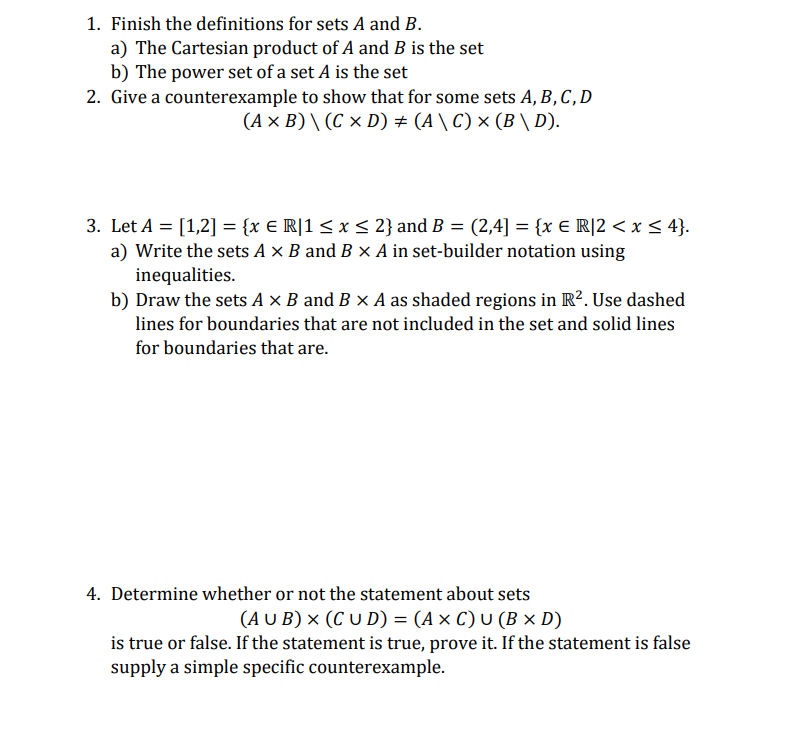 Solved 1. Finish the definitions for sets A and B. a) The | Chegg.com