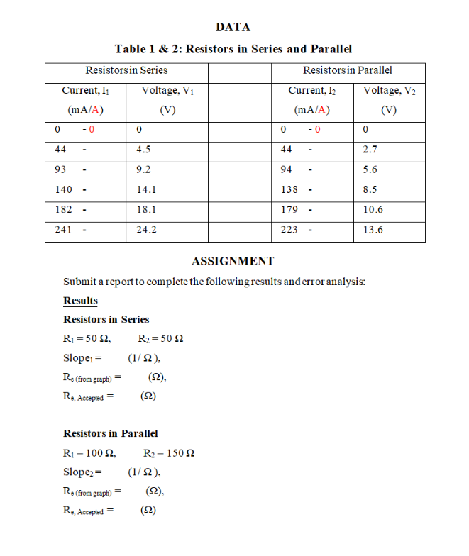 Solved DATA Table 1 & 2: Resistors in Series and Parallel | Chegg.com