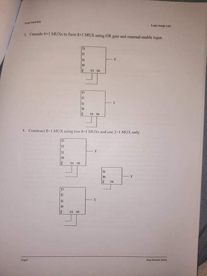 Solved Experiment 206 Logie design Lab 3. Cascade 4x1 MUXs | Chegg.com
