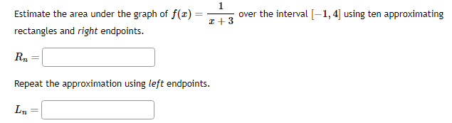 Solved Estimate the area under the graph of f(x)=1x+3 ﻿over | Chegg.com