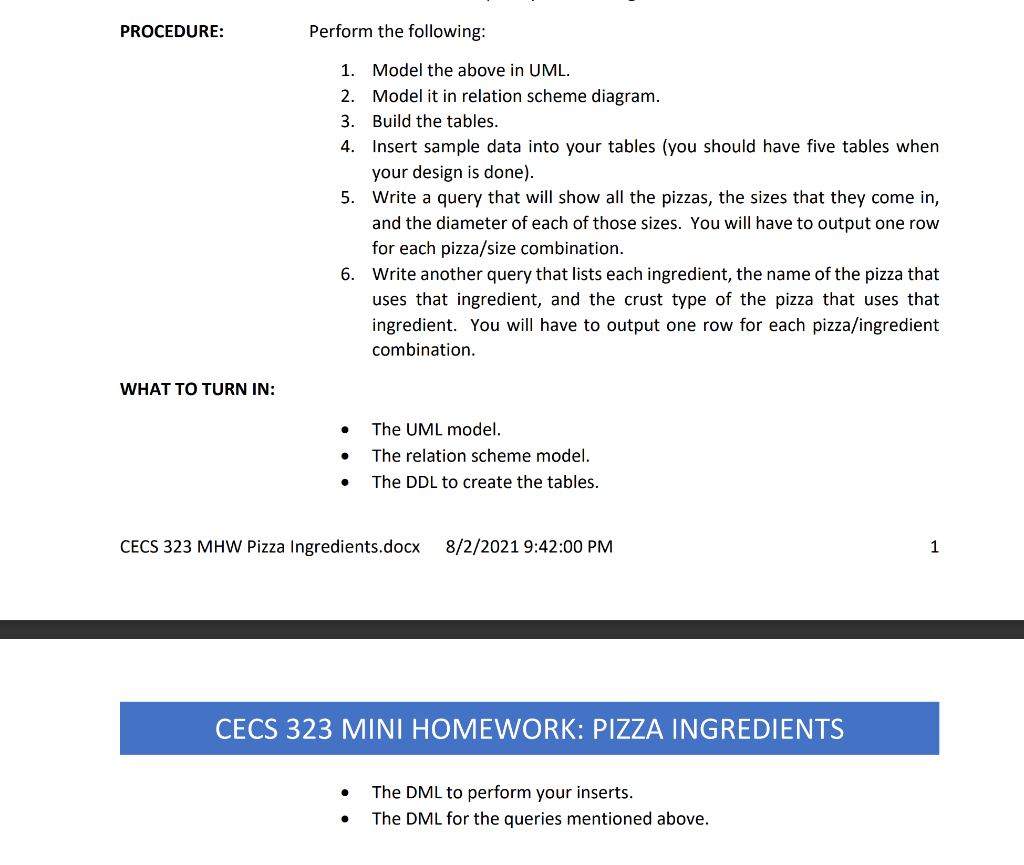 Solved Please provide the UML, Relation scheme diagram, DDL | Chegg.com