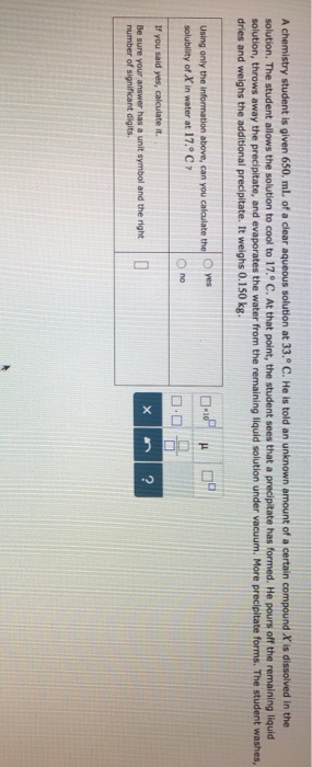 Solved A chemistry student is given 650. mL of a clear | Chegg.com