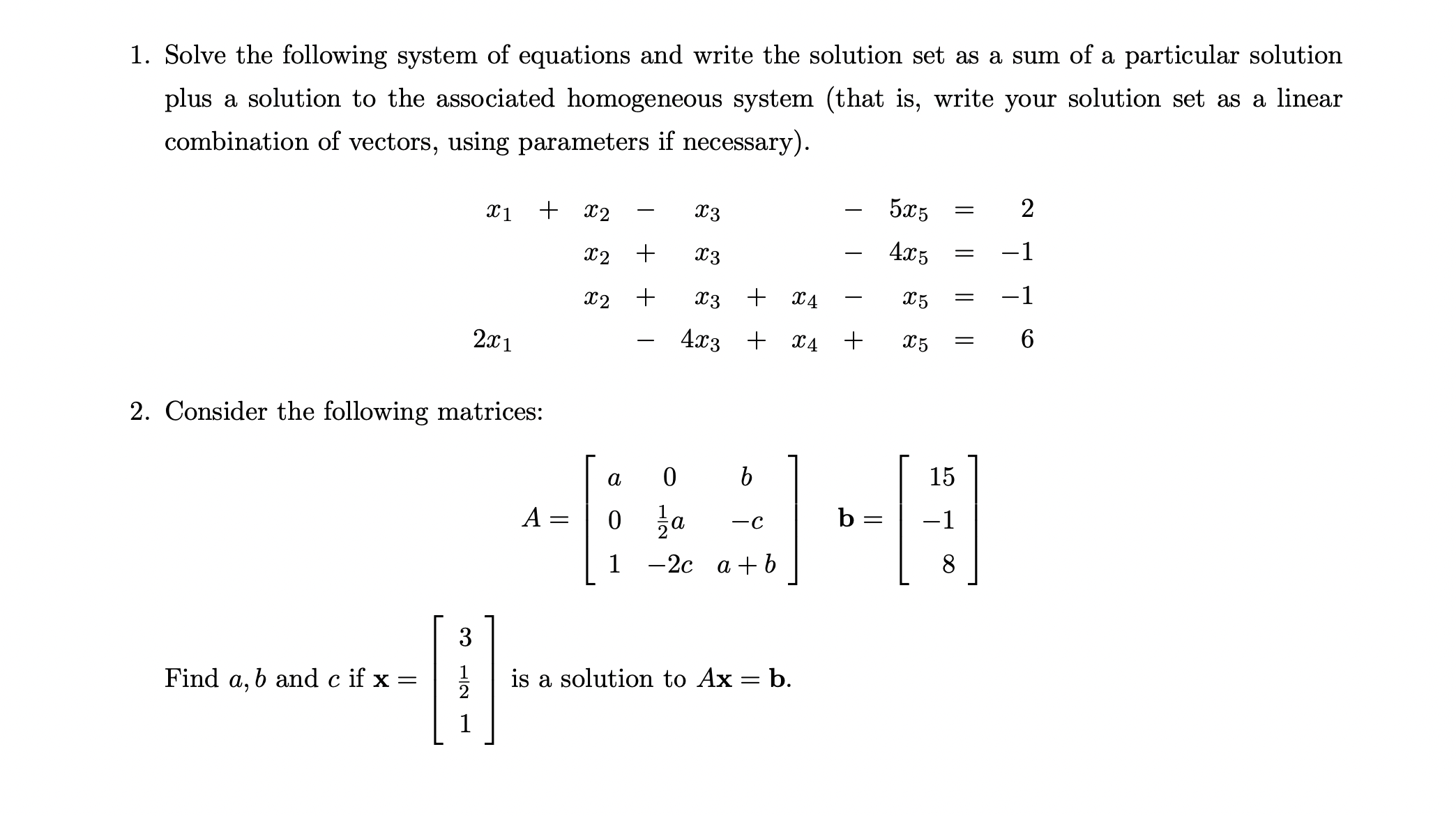 Solved 1. Solve the following system of equations and write | Chegg.com