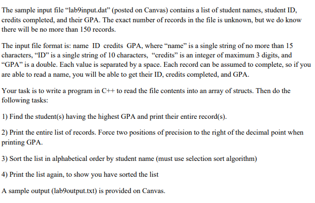Solved The Sample Input File Lab9inputdat Posted On 