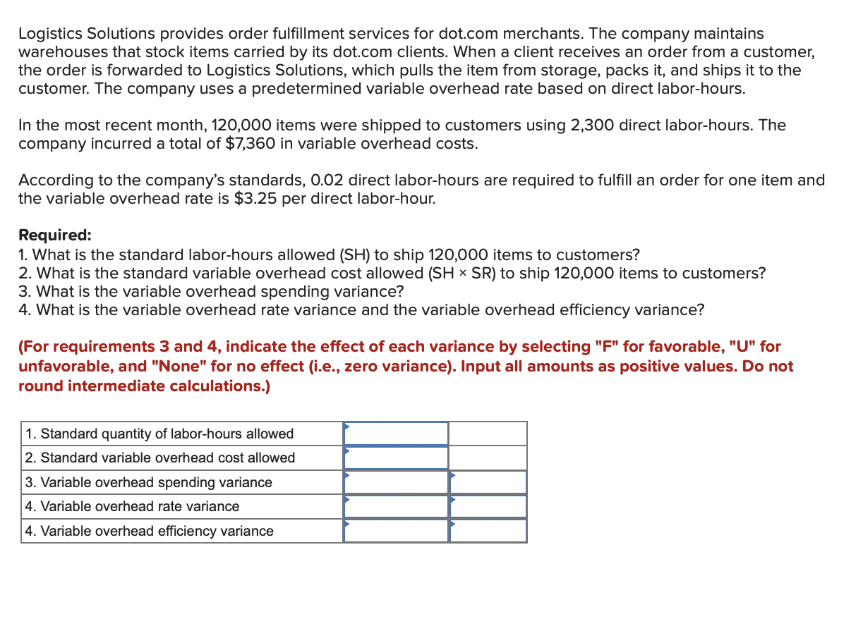 Solved Logistics Solutions provides order fulfillment | Chegg.com