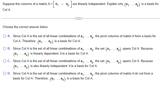 Solved Suppose the columns of a matrix A are linearly | Chegg.com