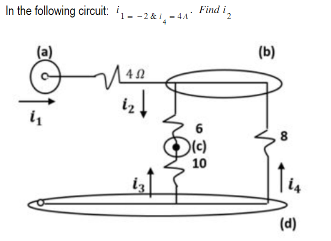 Solved In the following circuit: i1=-2&i4=4A. ﻿Find i2 | Chegg.com