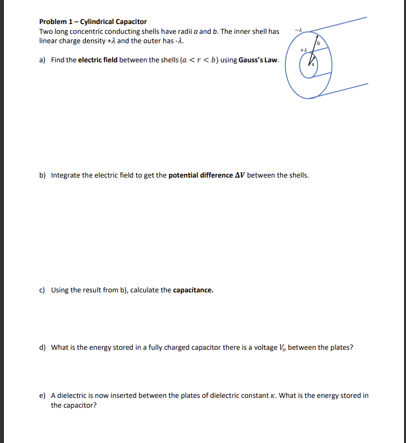 Solved Problem 1 Cylindrical Capacitor Two Long Concentric
