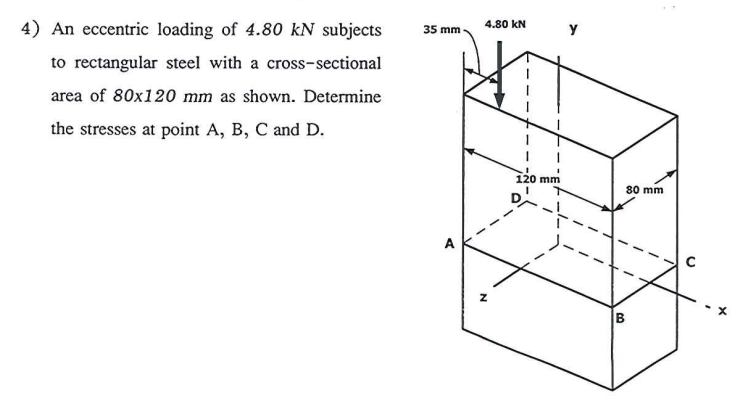 Solved 4) An eccentric loading of 4.80kN subjects to | Chegg.com