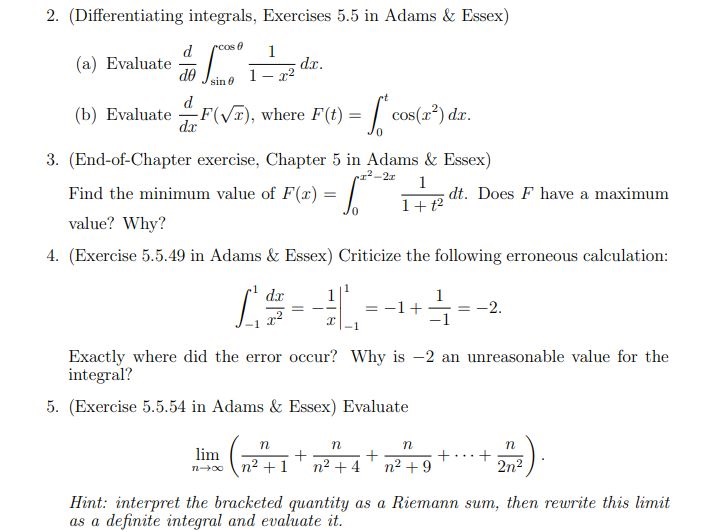 Solved rcos 2. (Differentiating integrals, Exercises 5.5 in | Chegg.com
