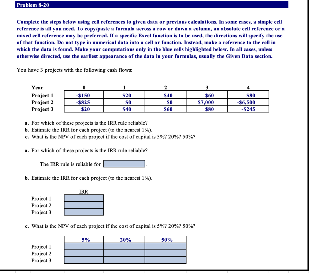 Solved Complete the steps below using cell references to | Chegg.com