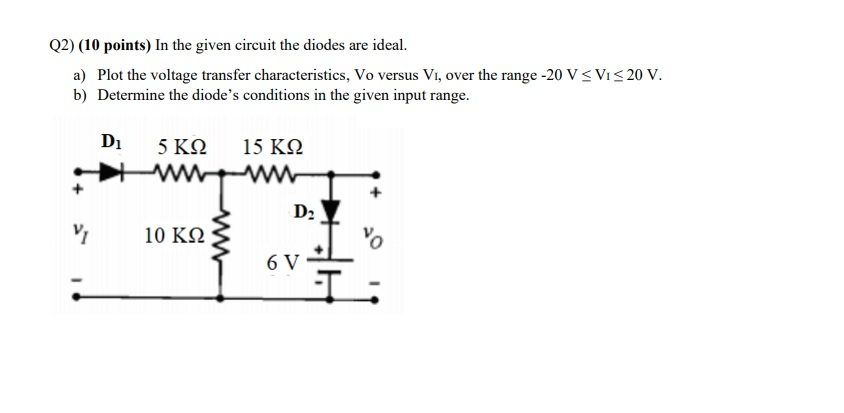 Solved Q2) (10 points) In the given circuit the diodes are | Chegg.com