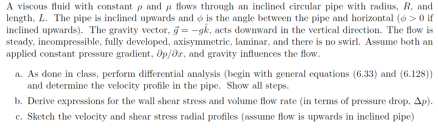 A viscous fluid with constant ρ and μ flows through | Chegg.com