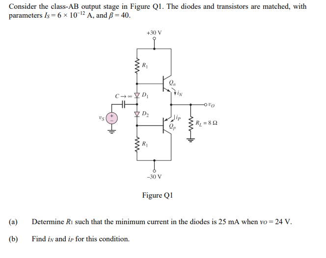 Solved Consider the class-AB output stage in Figure Q1. The | Chegg.com