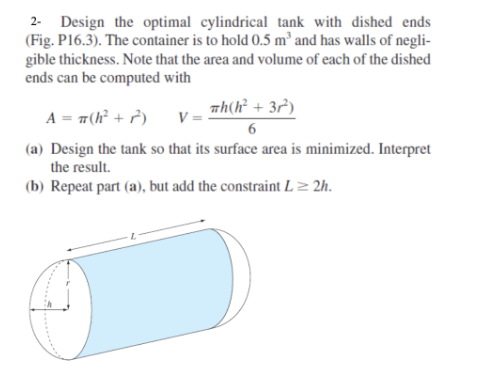 Solved 2- Design the optimal cylindrical tank with dished | Chegg.com