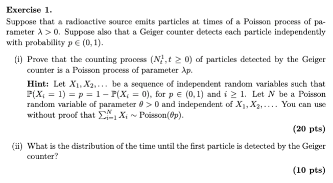 Exercise 1. Suppose that a radioactive source emits | Chegg.com