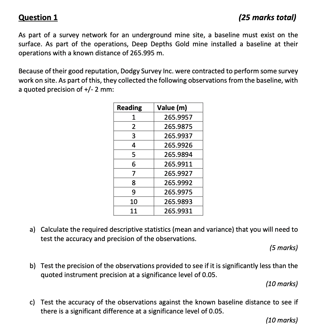 Question 1 (25 marks total) As part of a survey | Chegg.com