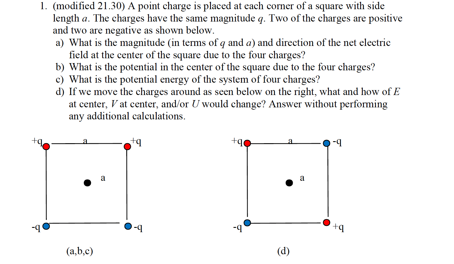 Solved 1. (modified 21.30) A point charge is placed at each | Chegg.com