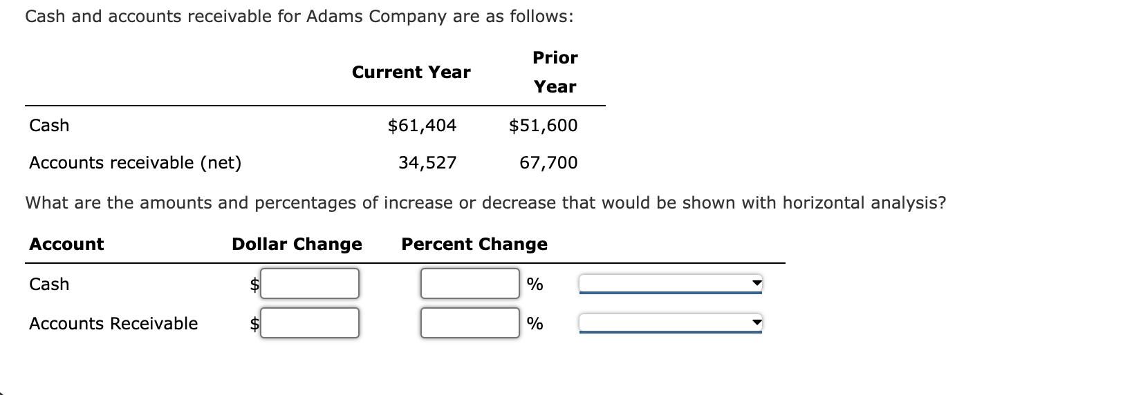Solved Cash and accounts receivable for Adams Company are as | Chegg.com
