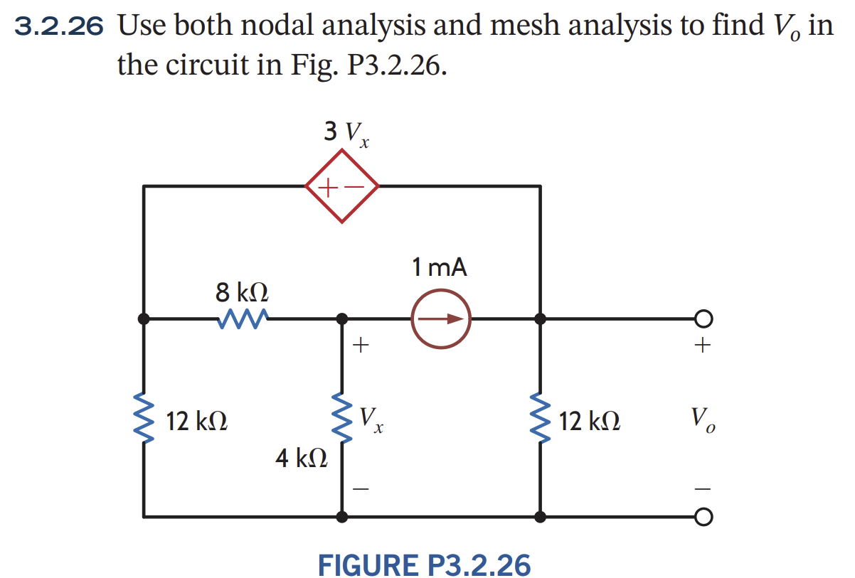 Solved 3.2.26 ﻿Use both nodal analysis and mesh analysis to | Chegg.com
