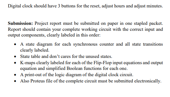 Solved Logic Design Project: Digital Clock Circuit Design | Chegg.com