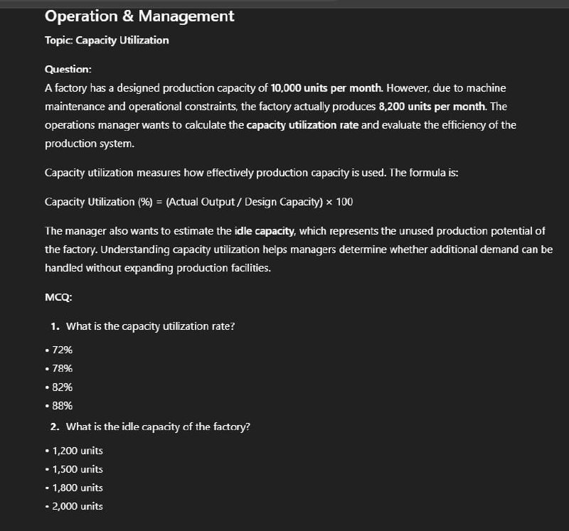Solved Operation \& ManagementTopic: Capacity | Chegg.com