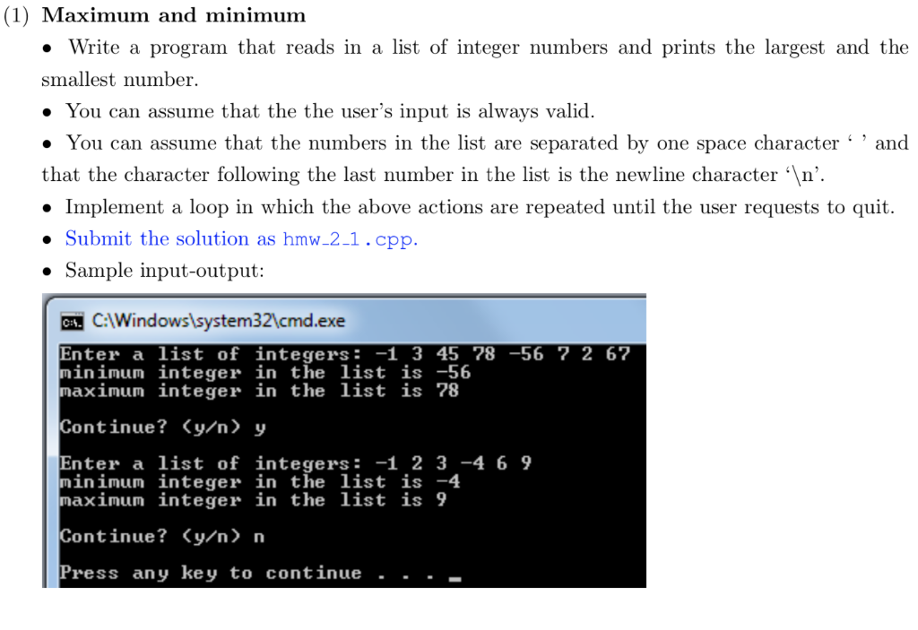 Solved Maximum and Minimum problem using loops. The code | Chegg.com