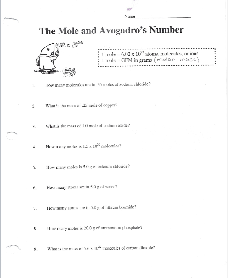 Solved The Mole and Avogadro's Number 1. How many molecules | Chegg.com