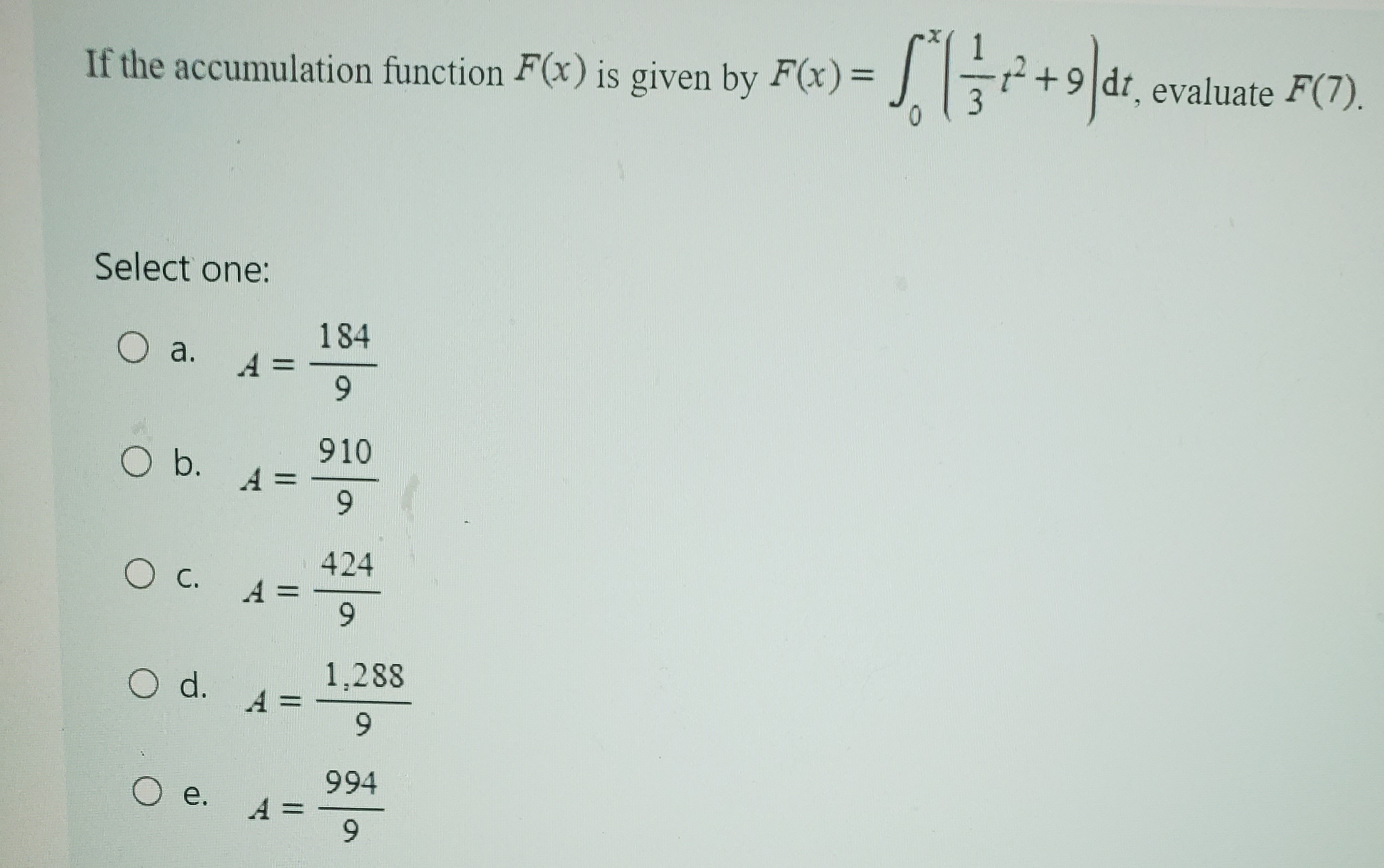 Solved If the accumulation function F(x) is given by | Chegg.com