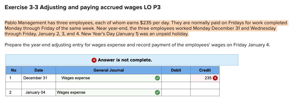 Solved Exercise 3-3 Adjusting and paying accrued wages LO P3 | Chegg.com Solved Exercise 3-3 Adjusting and paying accrued wages LO P3 | Chegg.com