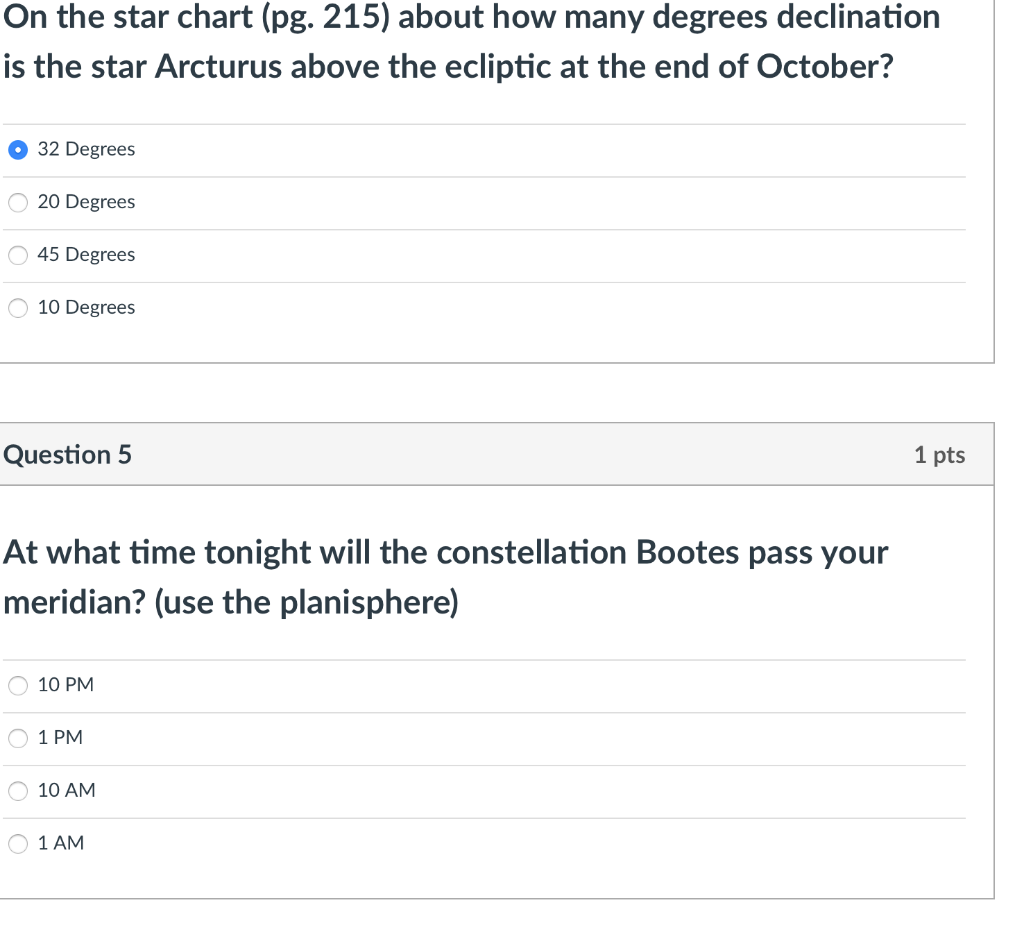 On the star chart (pg. 215) about how many degrees | Chegg.com